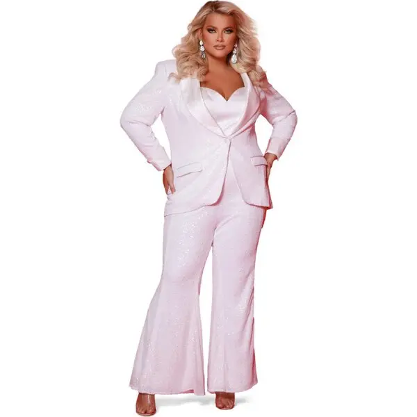 SYDNEY'S CLOSET Sequin Embellished Three-piece Bell Bottom Suit - Ivory