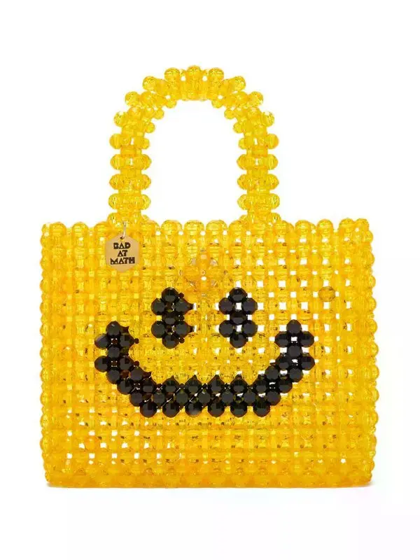 BAD AT MATH Beaded Smiley-face Tote Bag