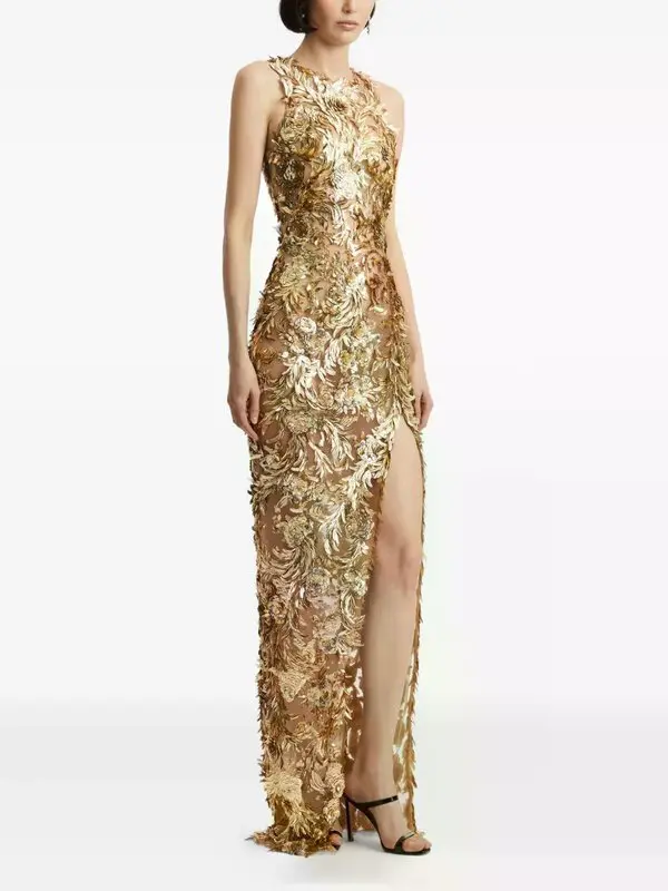 gold feather dress self-portrait - Gold Metallic Chiffon Feather Dress main image 1