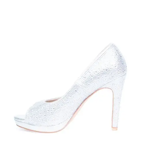 LAUREN LORRAINE Rhinestone Embellished Pumps - Silver