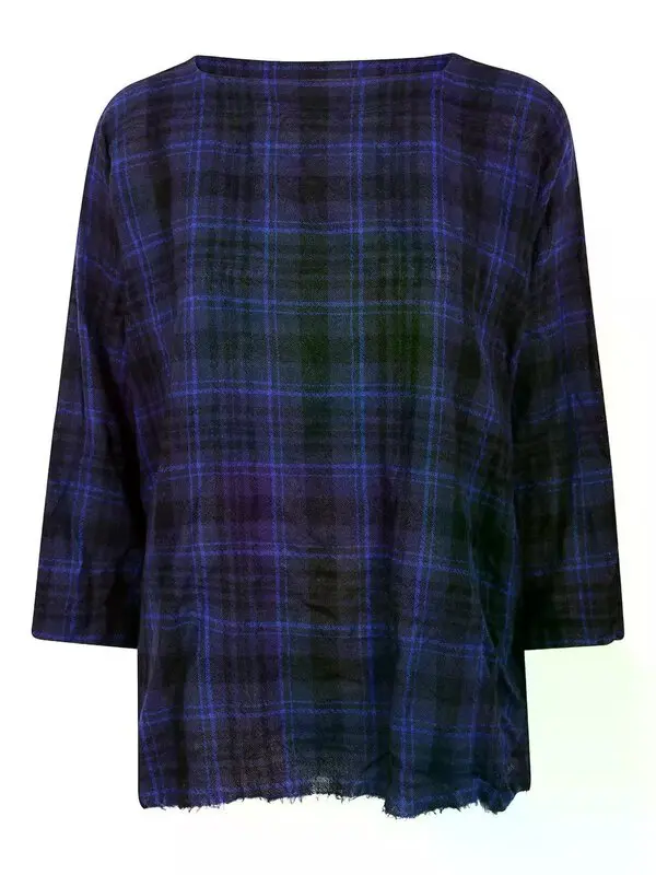 DANIELA GREGIS Tartan-print Frayed-hem Blouse - Black