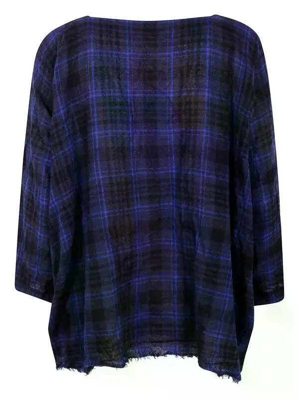 DANIELA GREGIS Tartan-print Frayed-hem Blouse - Black