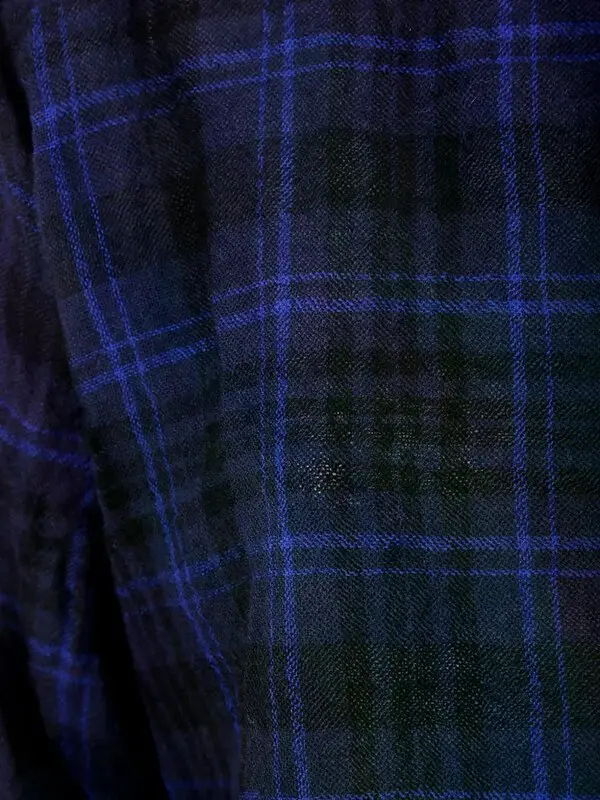 DANIELA GREGIS Tartan-print Frayed-hem Blouse - Black