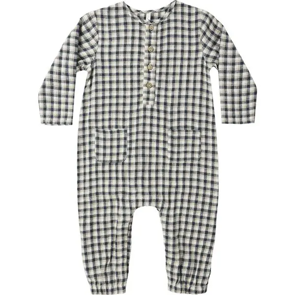 QUINCY MAE Gingham Woven Romper - Navy