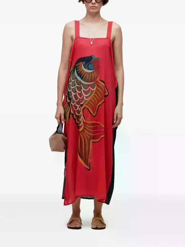 chinese dress ladies Fish Print A-Line Long Dress White – Julia Allert