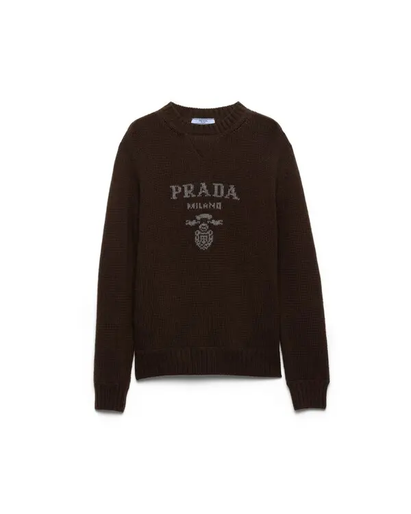 Prada Logo-Intarsia Cashmere Jumper - Brown | Editorialist