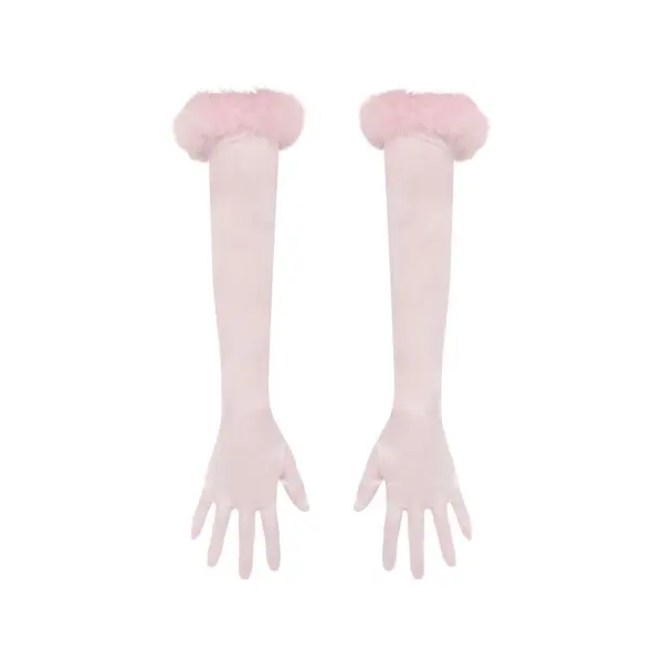 SKIMS Feather Trim Silk Gloves - Cherry Blossom