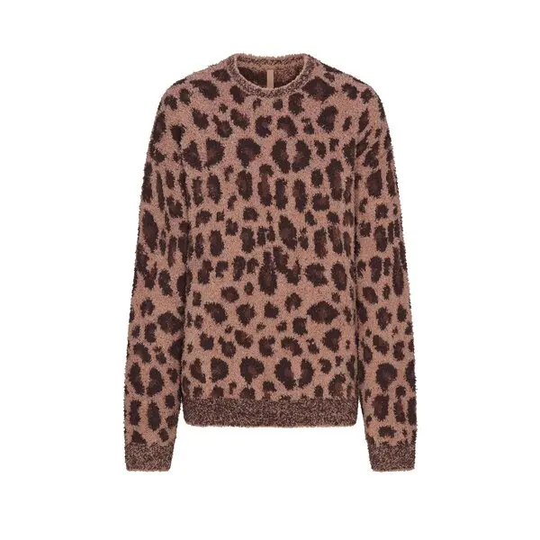 SKIMS Cozy Oversized Crewneck Pullover - Sienna Leopard Print