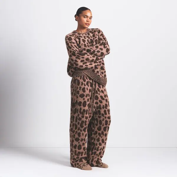 SKIMS Cozy Oversized Crewneck Pullover - Sienna Leopard Print