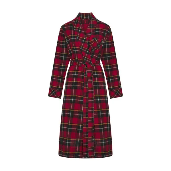 sachin and babi light blue dress Skims Flannel Sleep Long Robe Red Holiday Plaid - Brick Holiday Plaid
