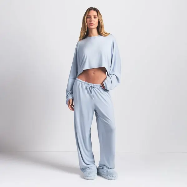 SKIMS Sleep Cropped Long Sleeve And Pant Set - Zen Blue