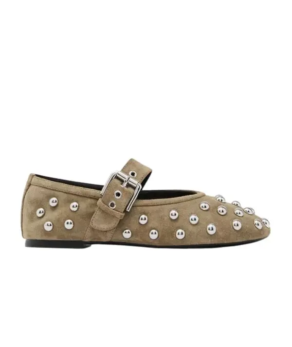 Massimo Dutti Studded Split Leather Ballet Flats