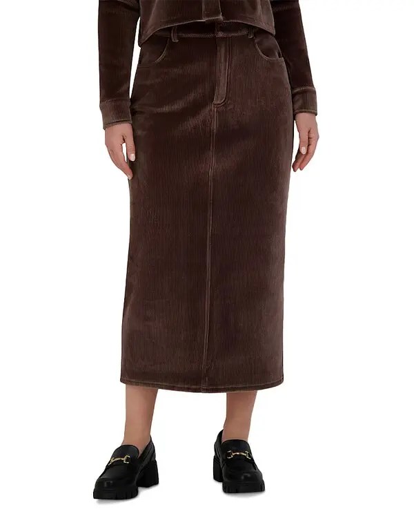 POINT Rib Knit Velour Skirt - Chocolate