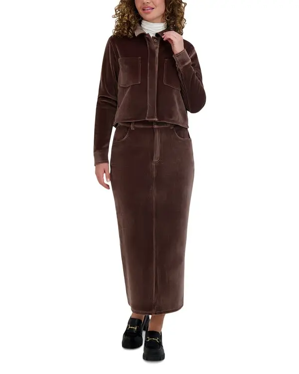 POINT Rib Knit Velour Skirt - Chocolate