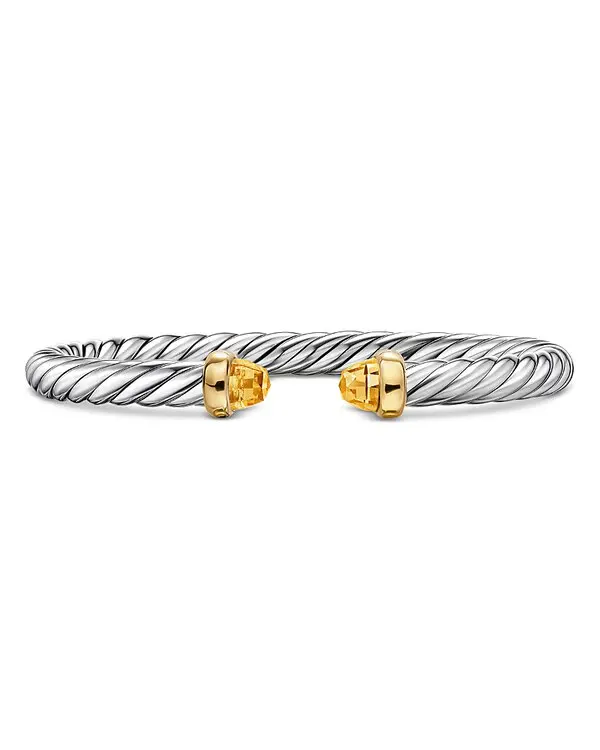 David Yurman Cable Flex Bracelet In Sterling Silver, 14k Yellow Gold, And Citrine - Orange/silver
