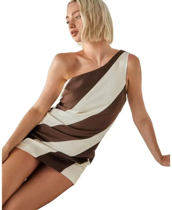 Nasty Gal Stripe One Shoulder Tailored Mini Dress