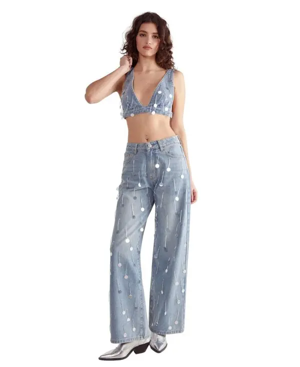 Nasty Gal Bead Embellished Denim Bralet