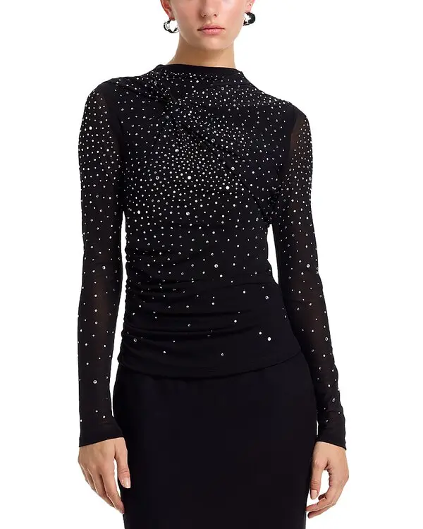 Aqua Rhinestone Mesh Jersey Long Sleeve Top