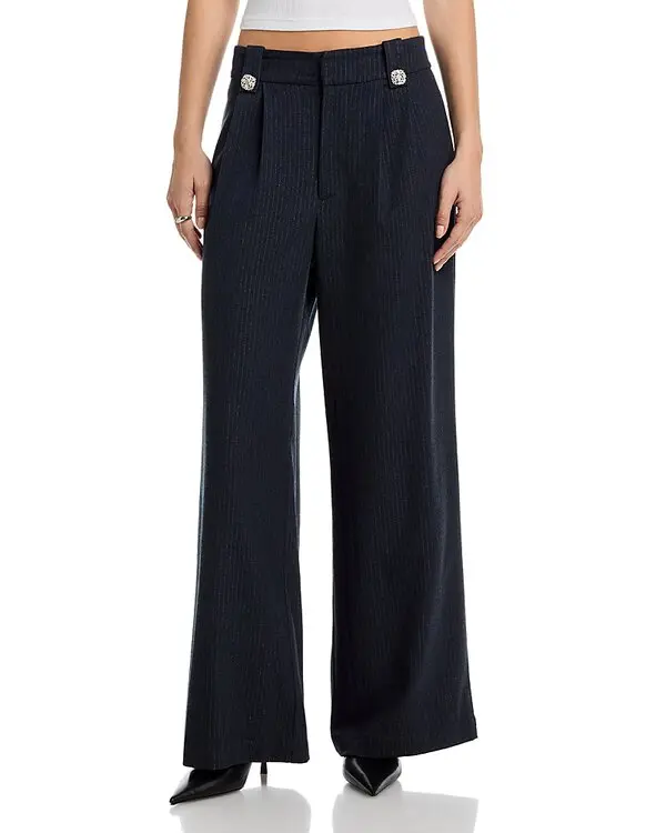 Aqua Pinstripe Rhinestone Button Pants