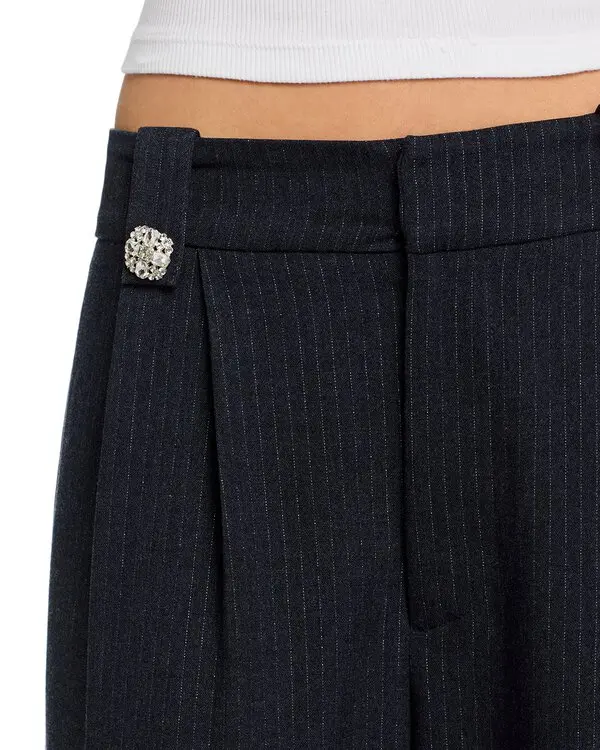 Aqua Pinstripe Rhinestone Button Pants