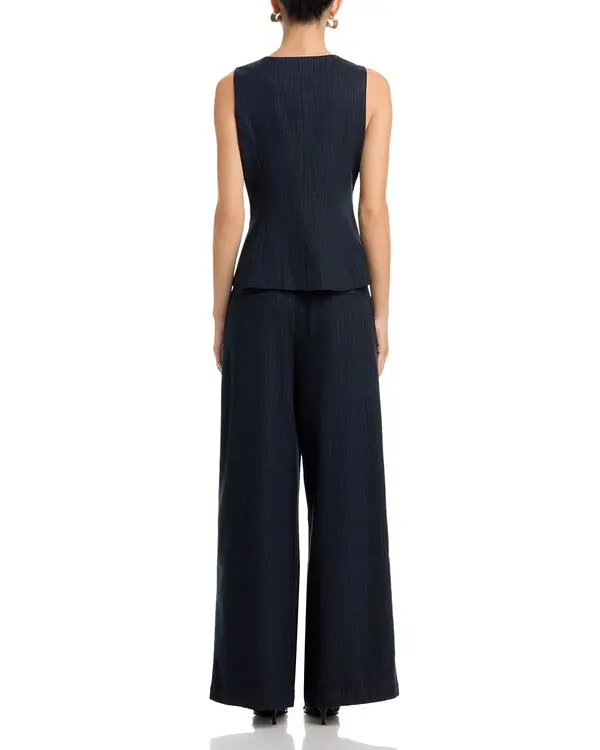 Aqua Pinstripe Rhinestone Button Vest - Navy