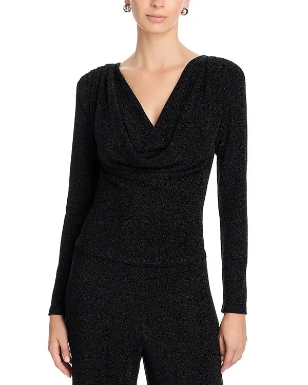 Aqua Shimmer Knit Cowl Neck Top Exclusive - Black