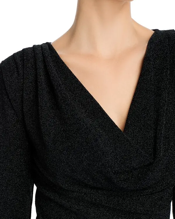Aqua Shimmer Knit Cowl Neck Top Exclusive - Black