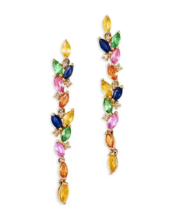 Bloomingdale'S 14k Yellow Rainbow Sapphire, Tsavorite, And Diamond Drop Earrings - Gold