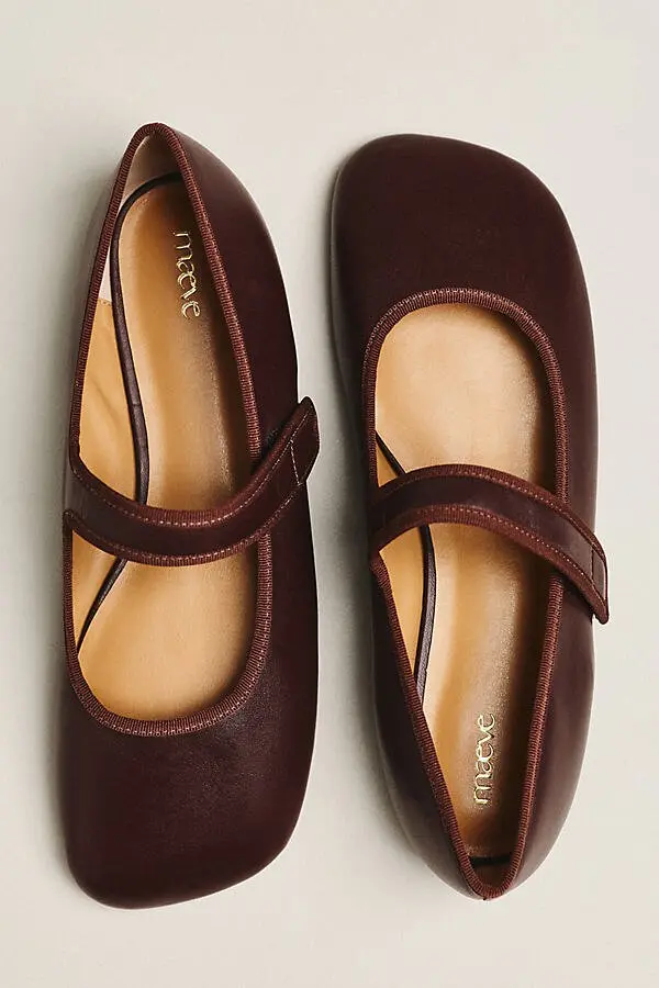 Maeve Square-toe Mary Jane Flats - Brown