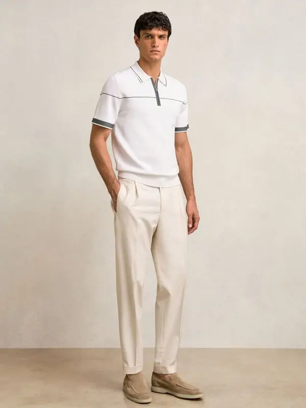 REISS Bradford Half-zip Tipped Polo Shirt - White/green