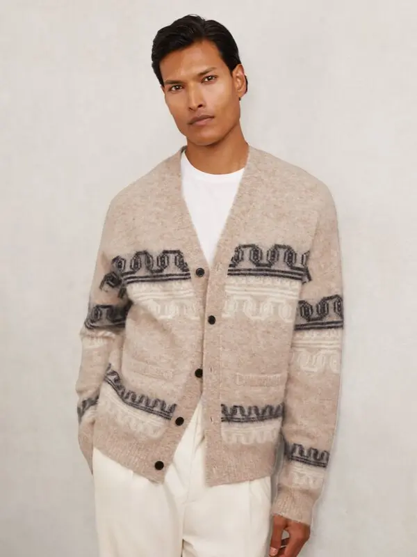 REISS Bruno Wool Blend Fairisle Pattern Cardigan