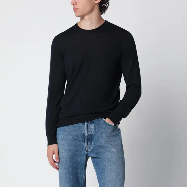 DRUMOHR Navy Wool Crew-neck Sweater - Blue