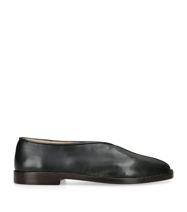 LEMAIRE Leather Piped Slippers - Black