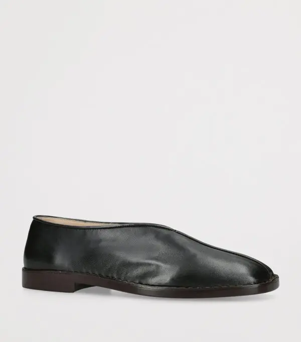 LEMAIRE Leather Piped Slippers - Black