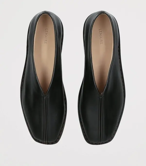 LEMAIRE Leather Piped Slippers - Black