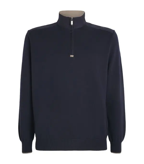 Paul & Shark Virgin Wool-silk Quarter-zip Sweater - Navy