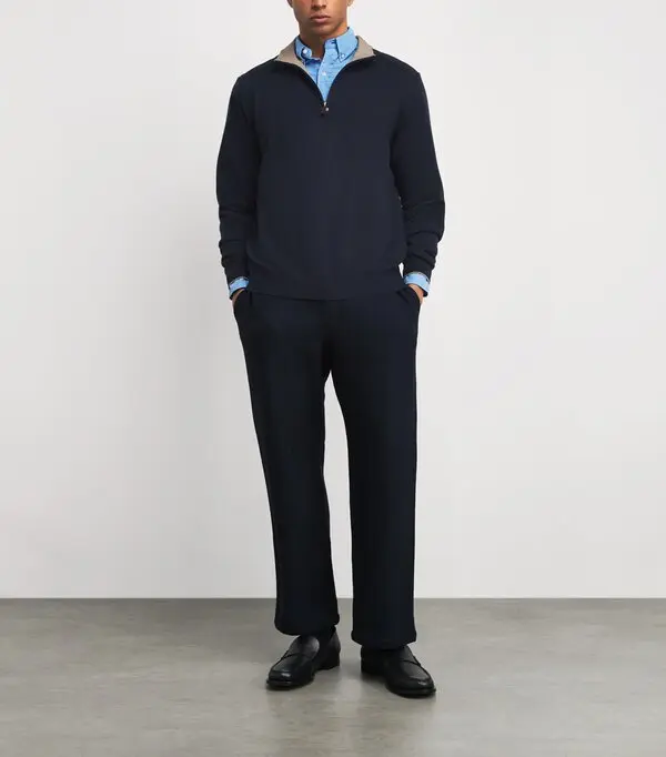Paul & Shark Virgin Wool-silk Quarter-zip Sweater - Navy