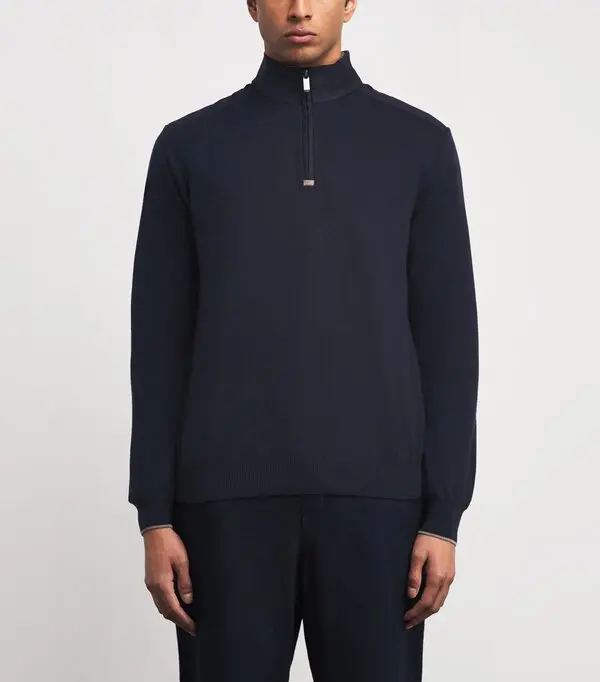 Paul & Shark Virgin Wool-silk Quarter-zip Sweater - Navy