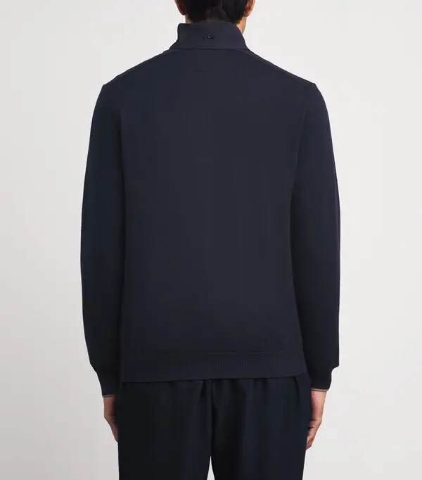 Paul & Shark Virgin Wool-silk Quarter-zip Sweater - Navy