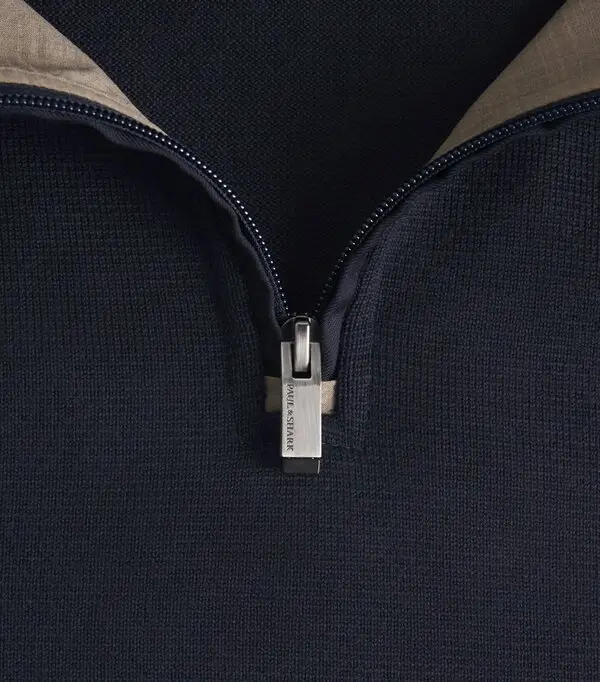 Paul & Shark Virgin Wool-silk Quarter-zip Sweater - Navy