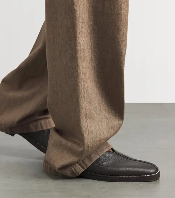 LEMAIRE Leather Piped Slippers - Brown