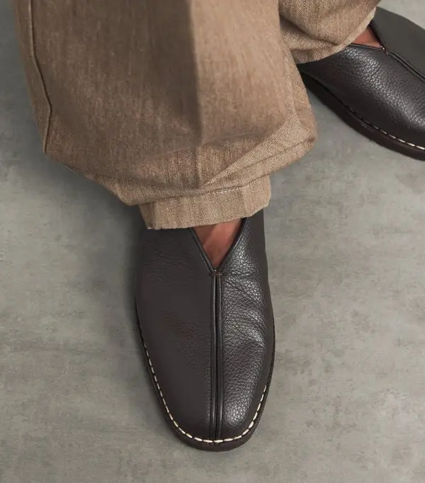 LEMAIRE Leather Piped Slippers - Brown