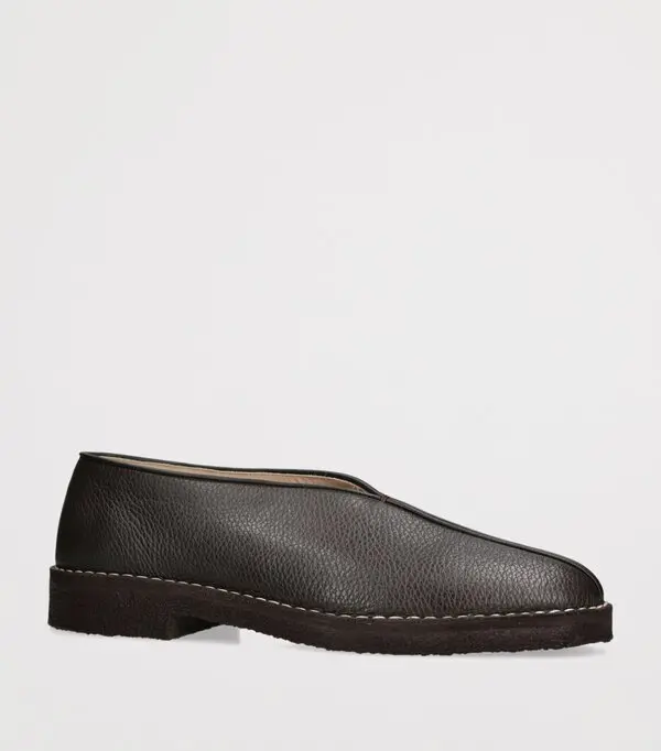 LEMAIRE Leather Piped Slippers - Brown