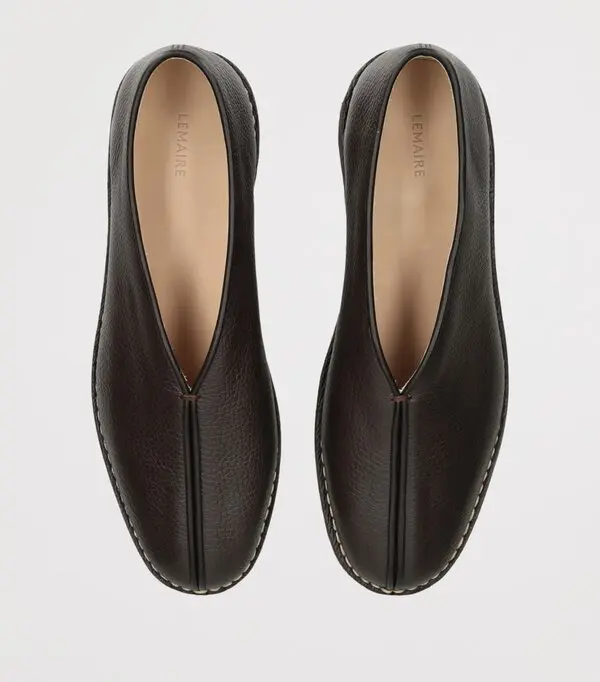 LEMAIRE Leather Piped Slippers - Brown