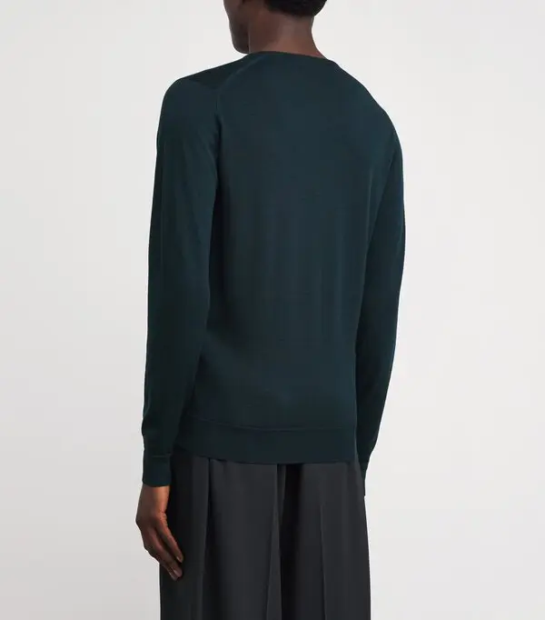 John Smedley Merino Wool V-neck Sweater - Green
