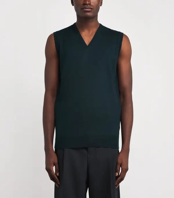 John Smedley Merino Wool V-neck Sweater Vest - Green