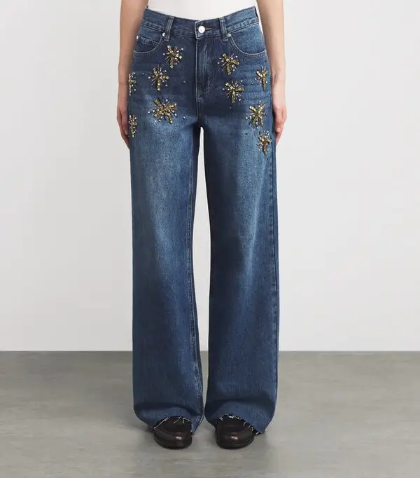 Sandro Embellished Straight Leg Jeans