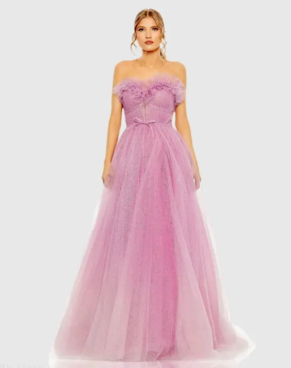 Mac Duggal Strapless Glitter Tulle Gown