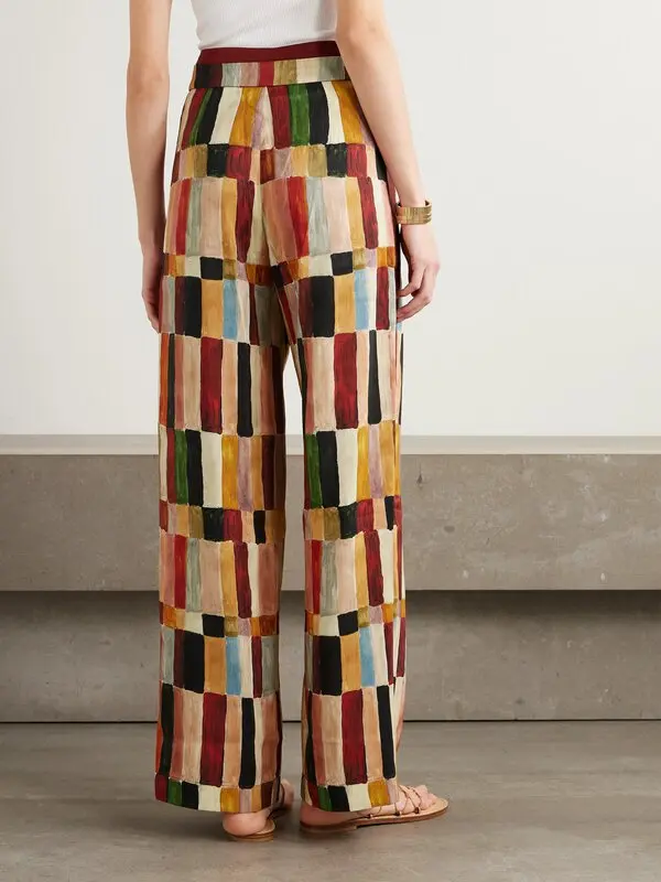 ALEMAIS Majorelle Printed Linen And Silk-blend Wide-leg Trousers - Red