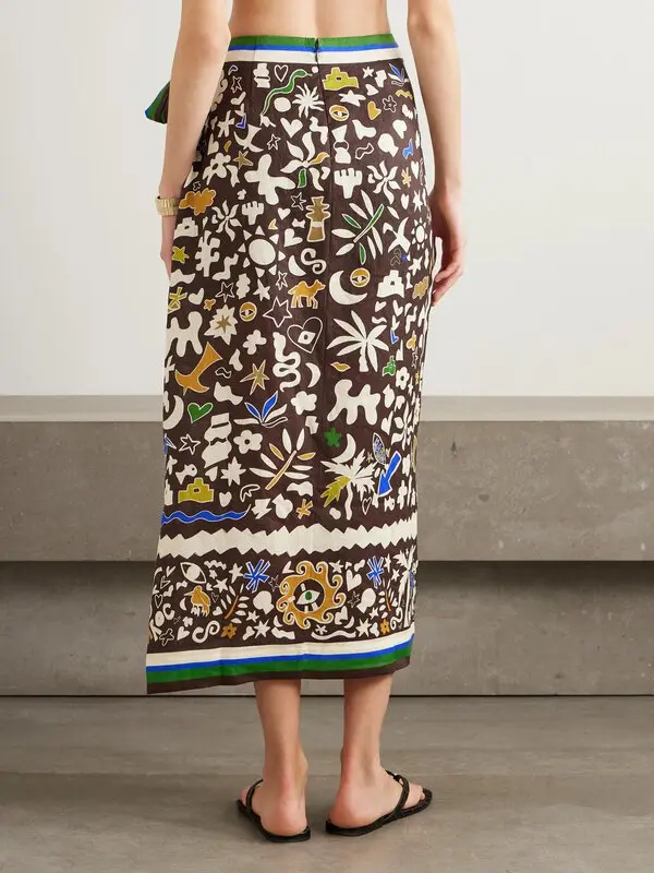ALEMAIS Maroc Printed Linen Wrap Skirt - Blue